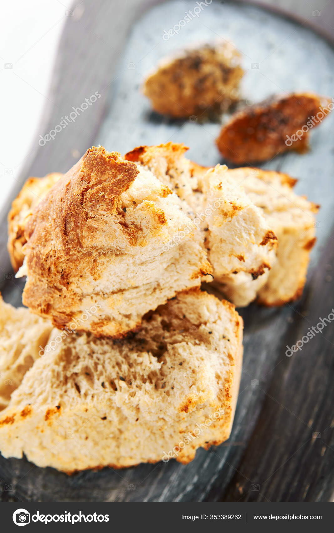 Burnt Ciabatta Two Kinds Butter Aromatic Fresh Bread Wooden Cutting ...