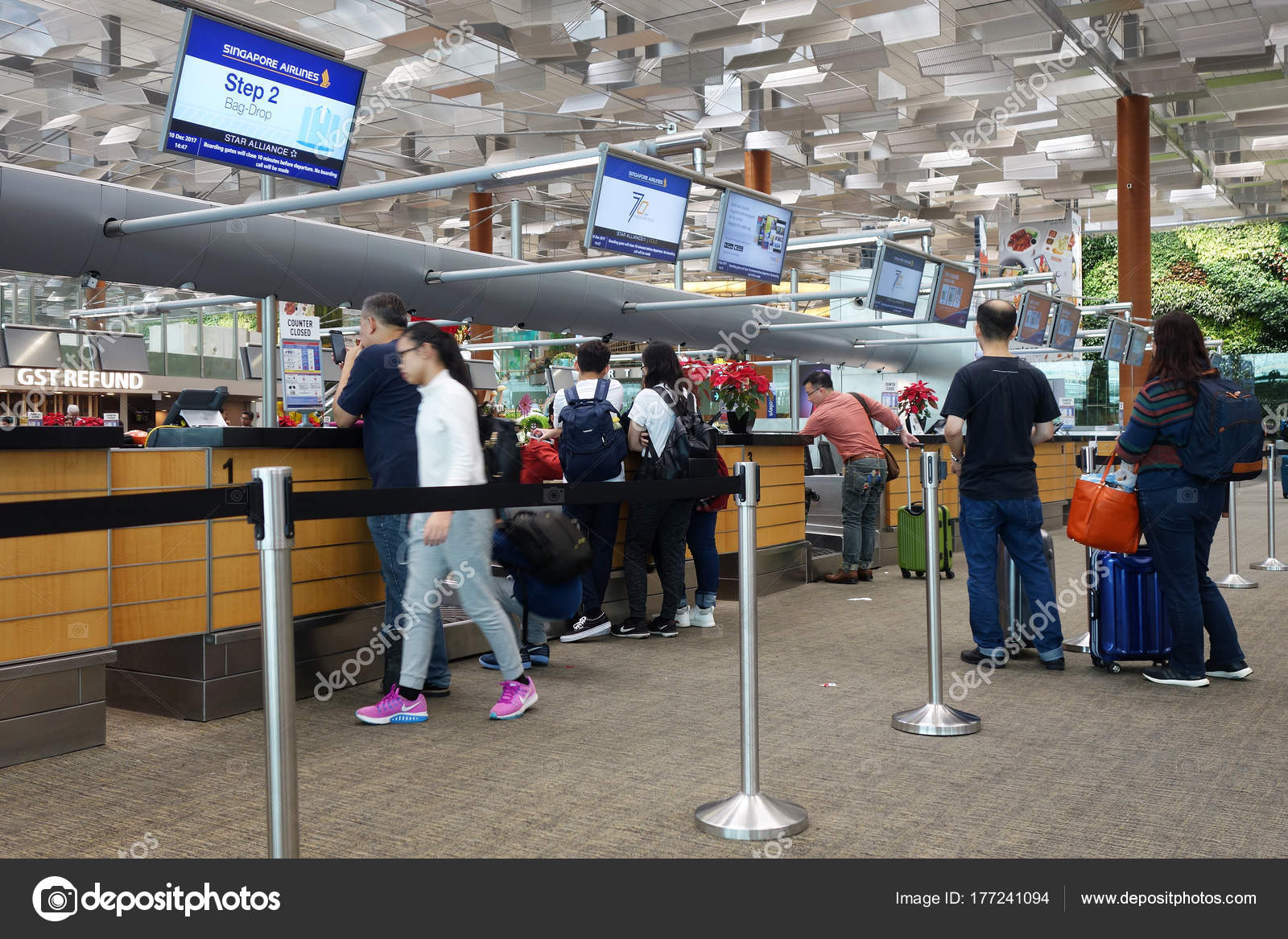 Check in counters at Changi International Airport in Singapore – Stock ...