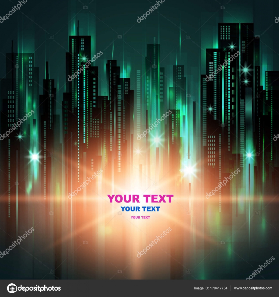 Illuminated night city skyline, vector illustration Stock Vector by ...