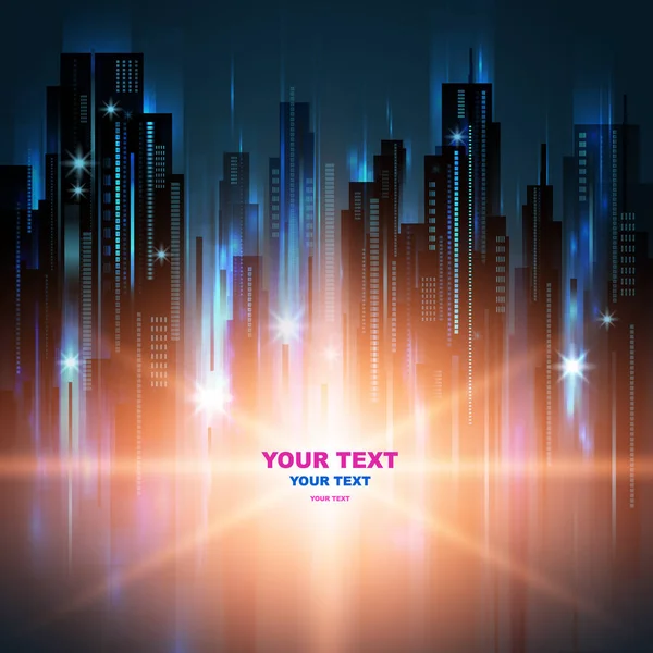Illuminated night city skyline, vector illustration Stock Vector Image ...