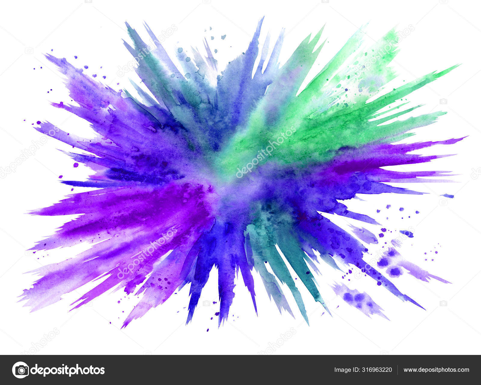 Watercolor Explosion Hand Drawing Multicolored Paint Blots Stock ...