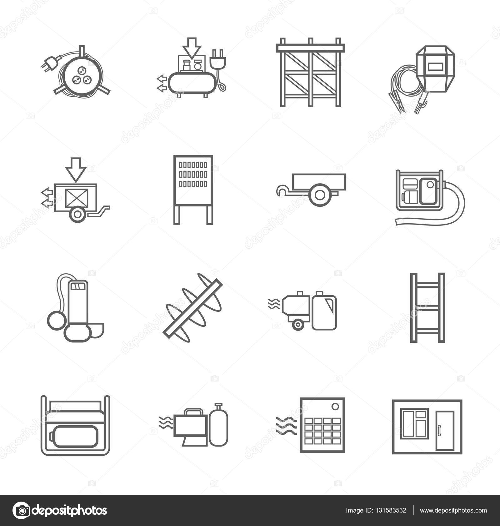 Electric equipment and construction equipment, contour icons ...