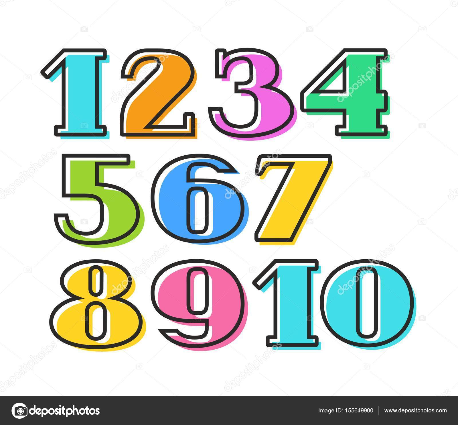 Colored numbers with black outline, vector. Stock Vector Image by ...