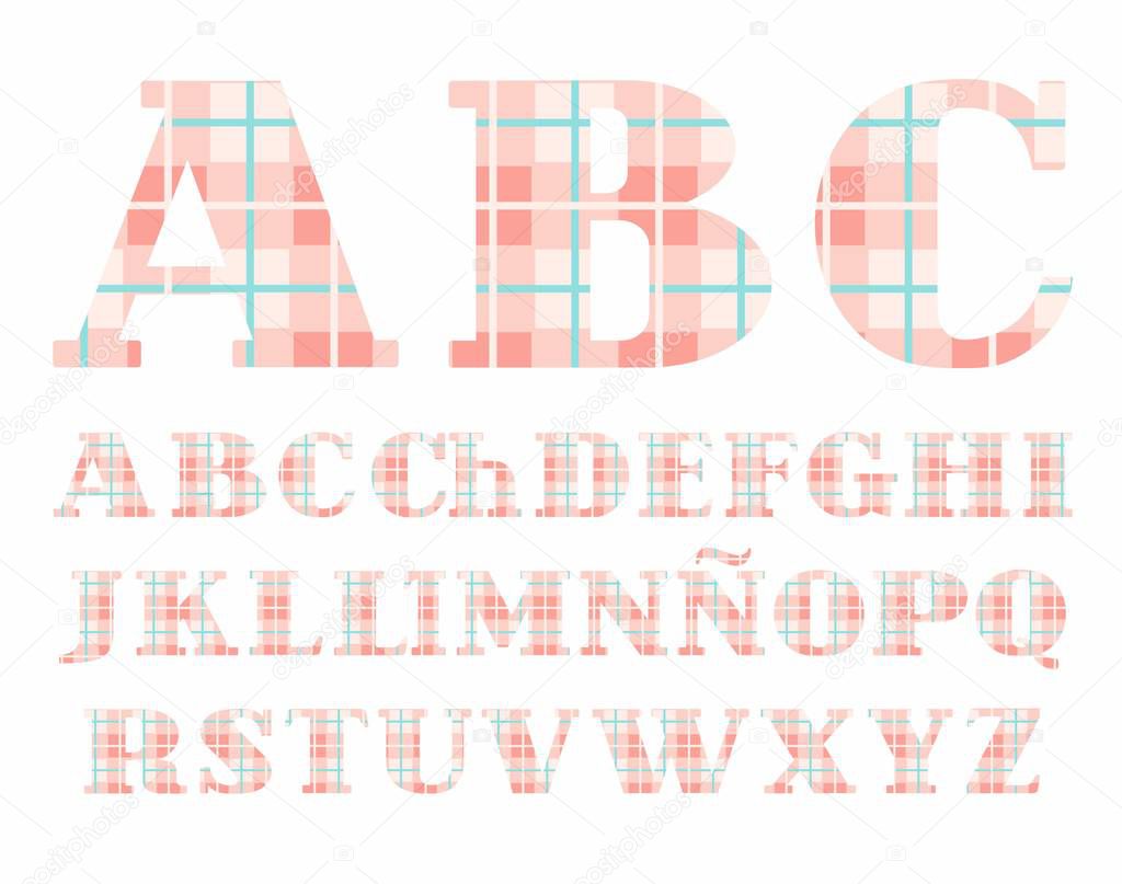 Spanish Alphabet Font Plaid Pink Vector Uppercase Letters Spanish ...