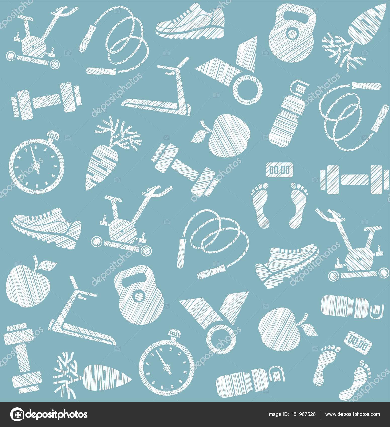 Fitness Sports Training Seamless Pattern Shading Pencil Blue Vector ...