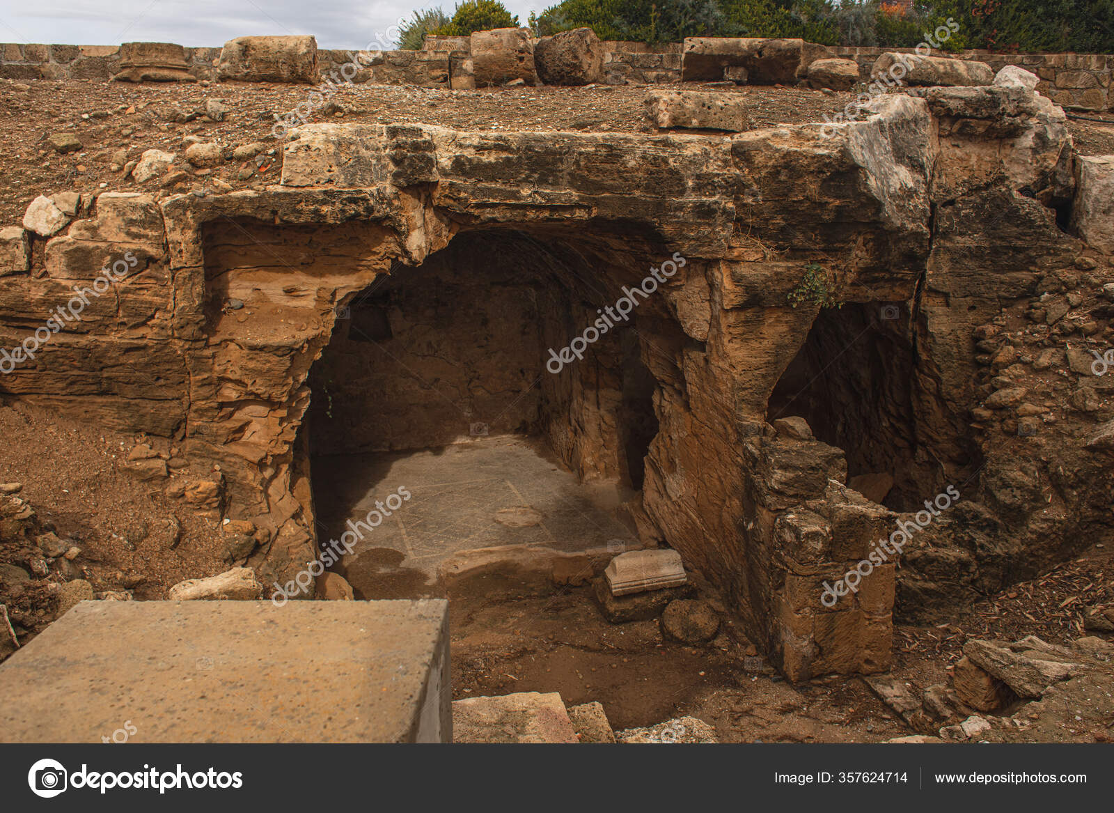 Ruined Saranta Kolones Castle Ancient Archaeological Park — Stock Photo ...