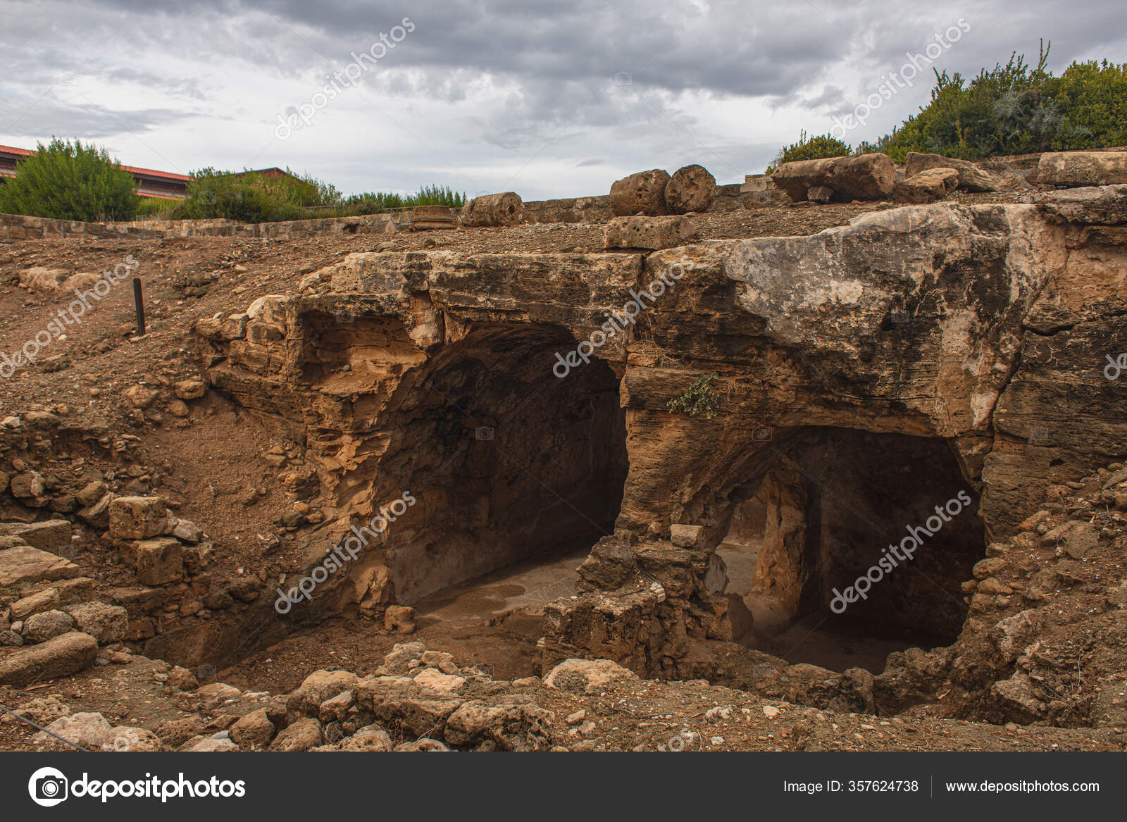 Ruined Saranta Kolones Castle Old Archaeological Park — Stock Photo ...