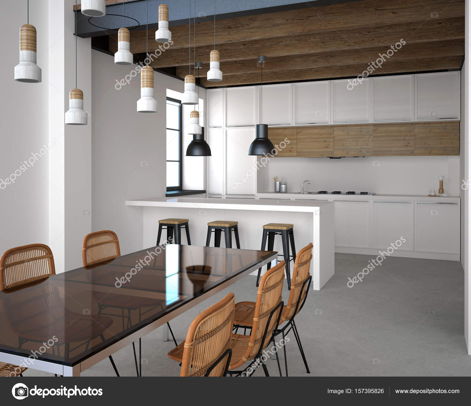 Kitchen interior in loft style Stock Photo by ©JZhuk 157395826