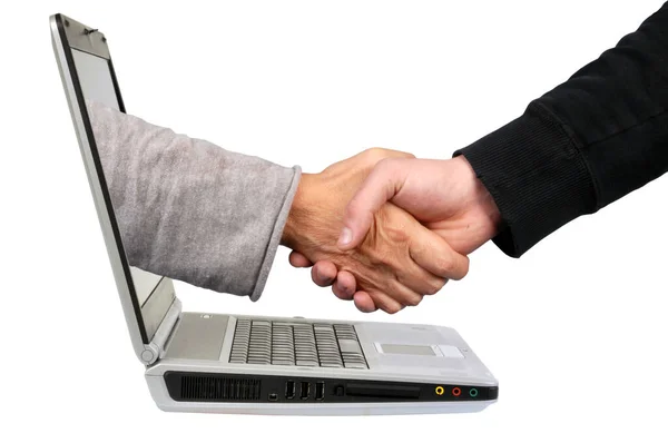 Handshake on a screen of laptop Stock Photo by ©natulrich 1250005