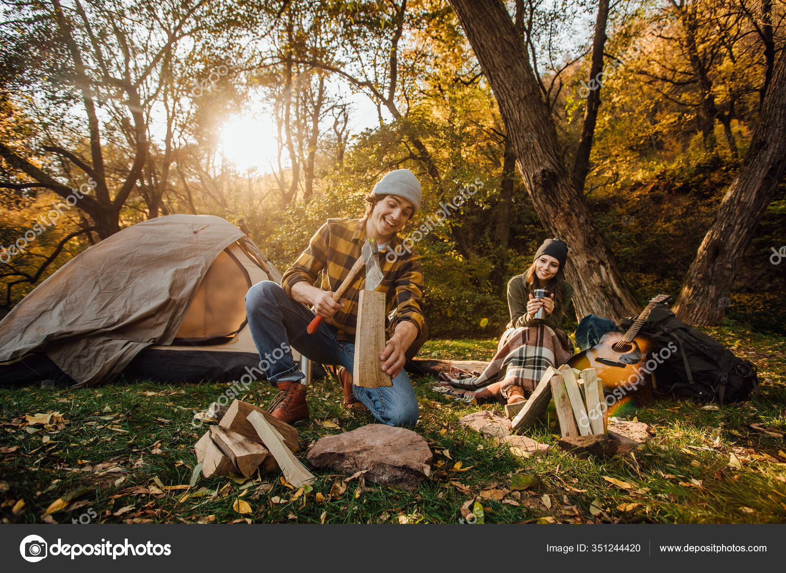 Young Couple Tourists Exploring New Places Together Handsome Man ...