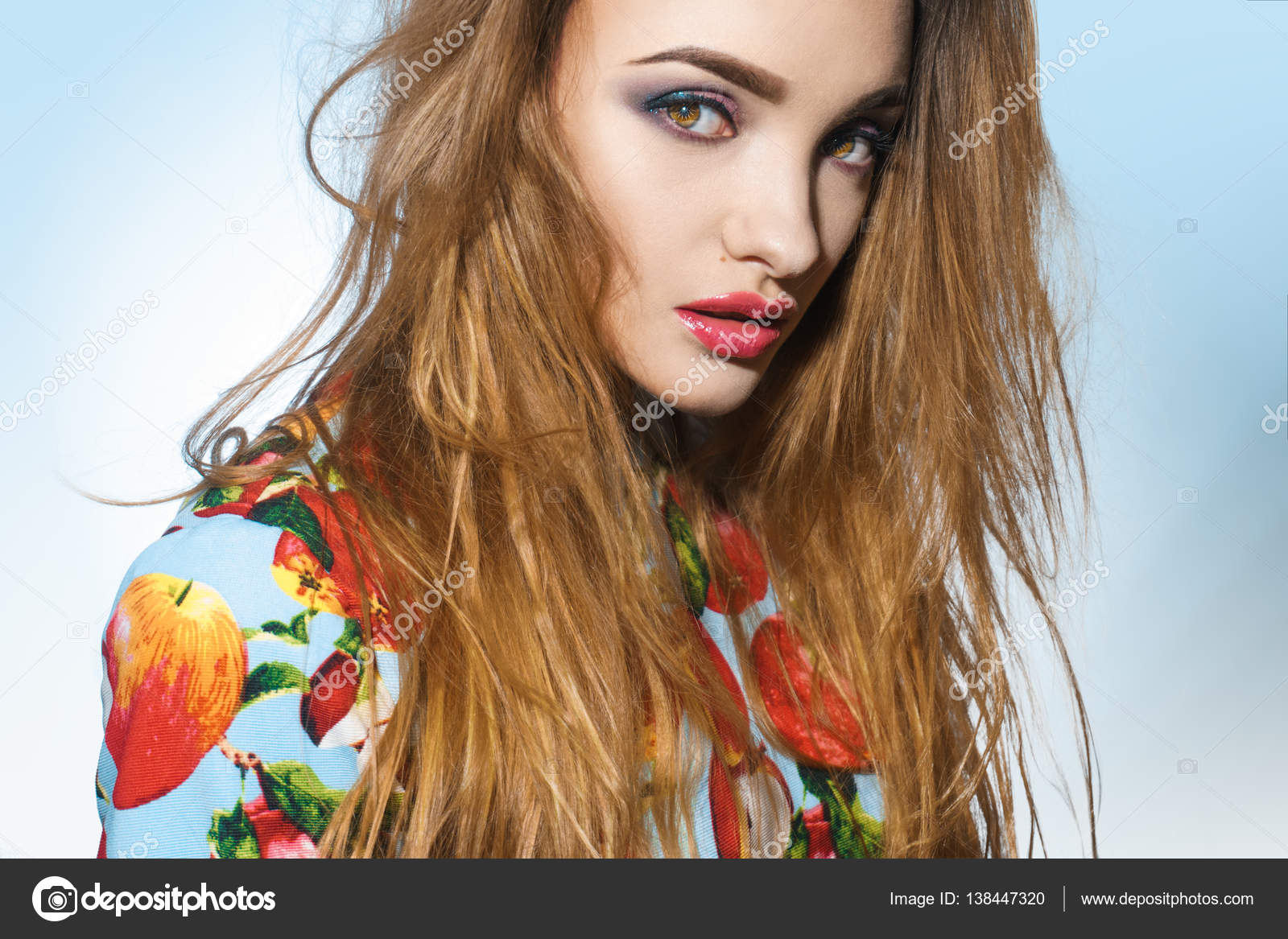 Beautiful girl with long hair and Brown eyes looking directly Stock ...