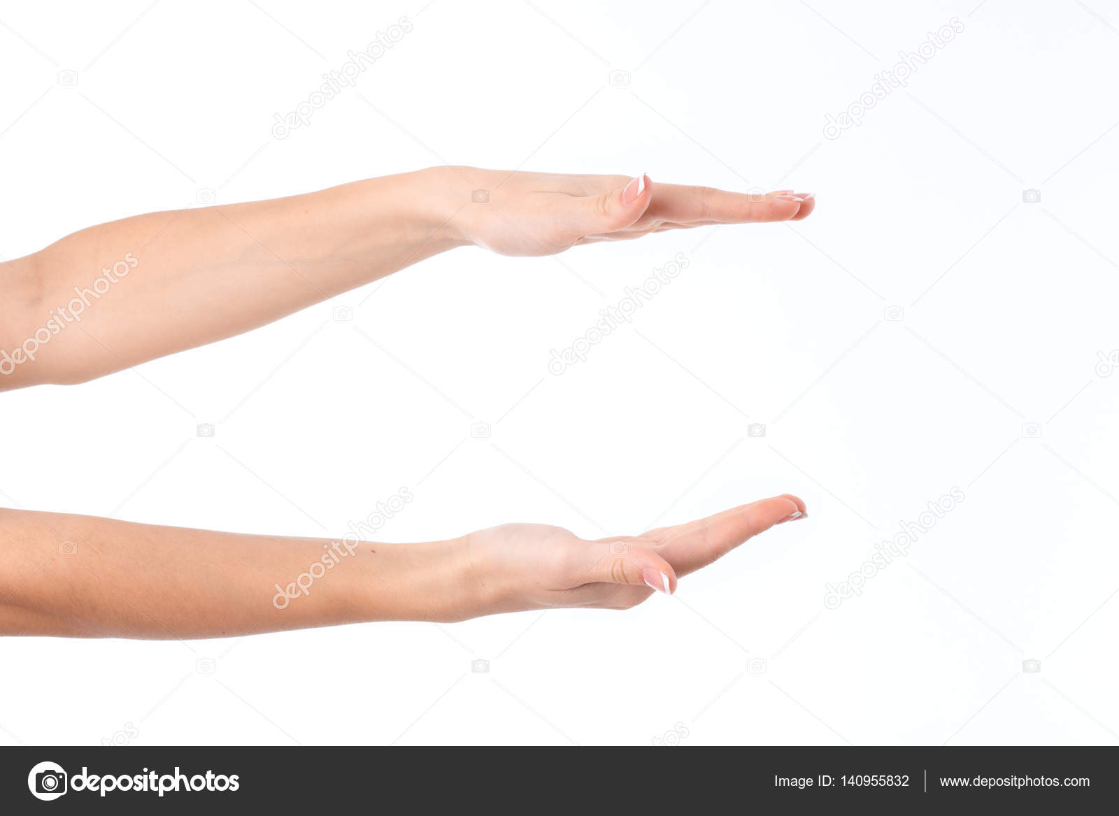 Two outstretched hands forward one opposite the other isolated on white ...