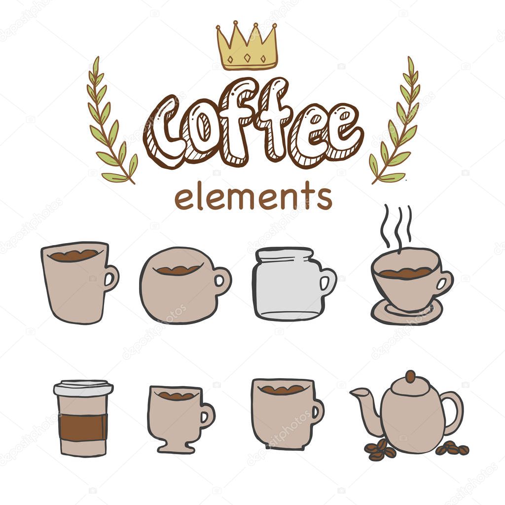 Elementos de café, Colección de café, ilustración aislada de alta ...