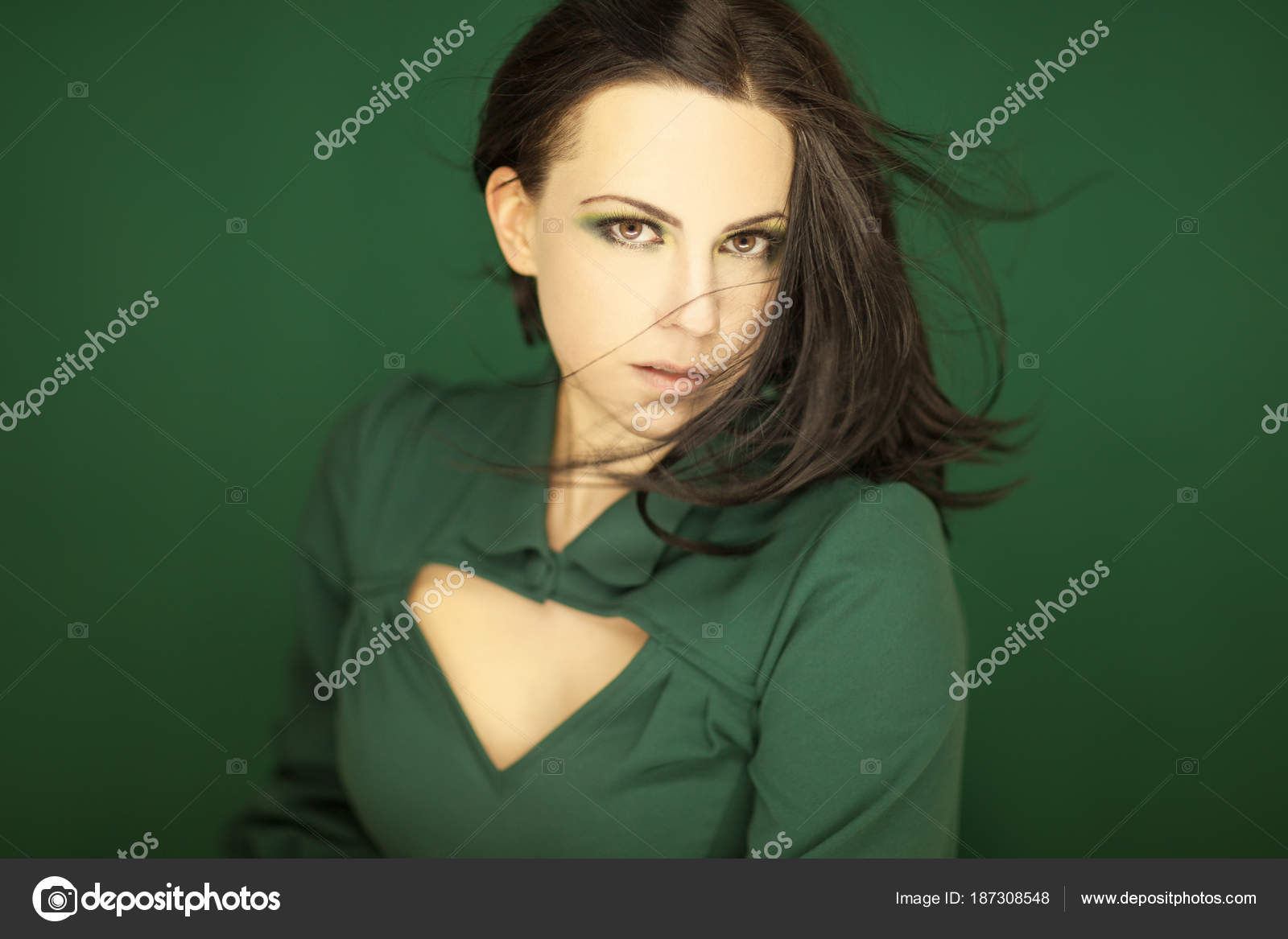 Beautiful Woman Long Brown Hair Perfect Skin Perfect Make Studio Stock ...