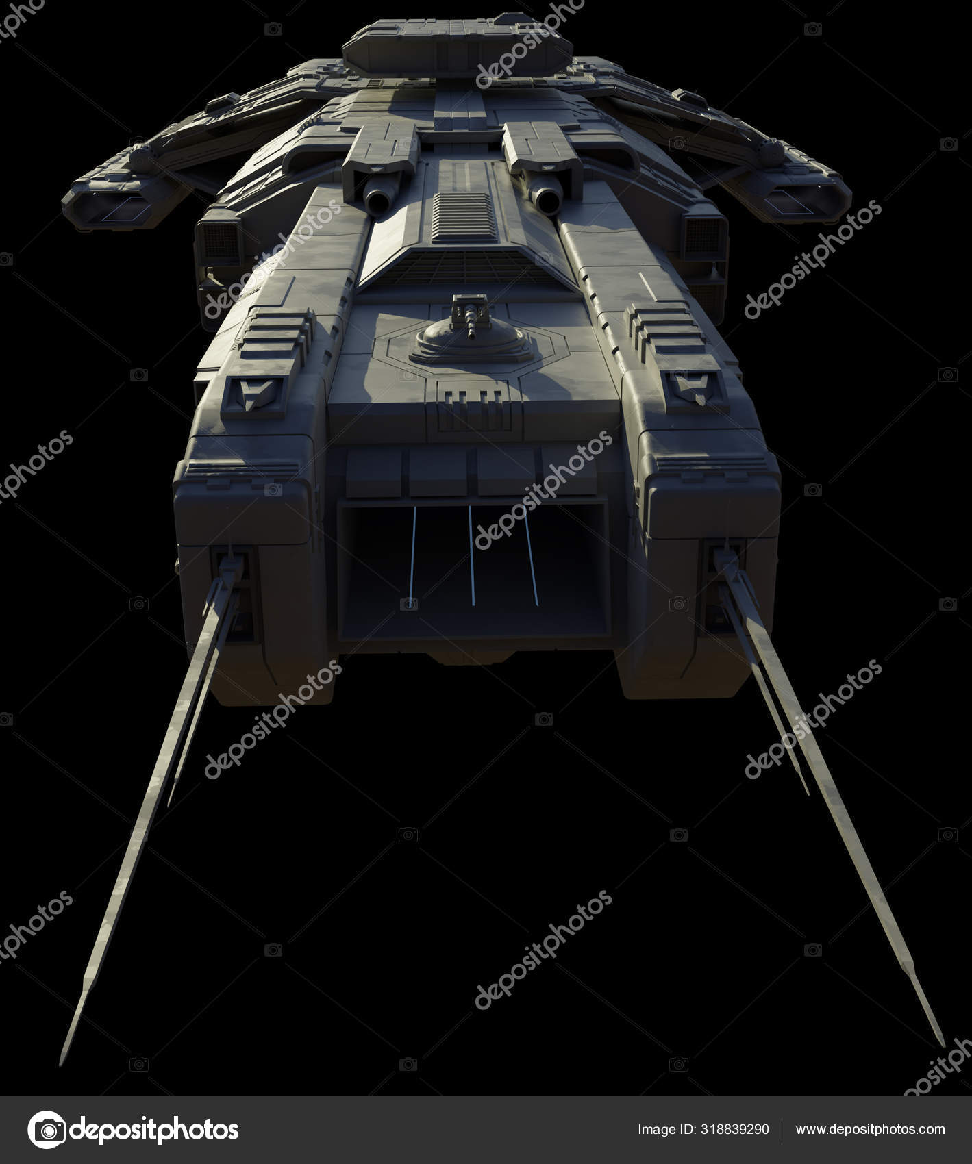 Science Fiction Illustration Spaceship Carrier Vessel Isolated Black ...