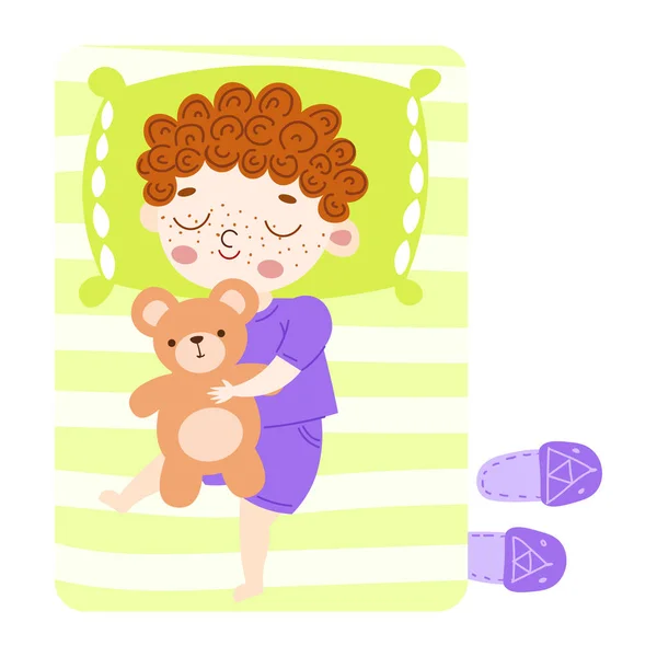 Happy cute little kid girl sleep in bed room Stock Vector Image by ...