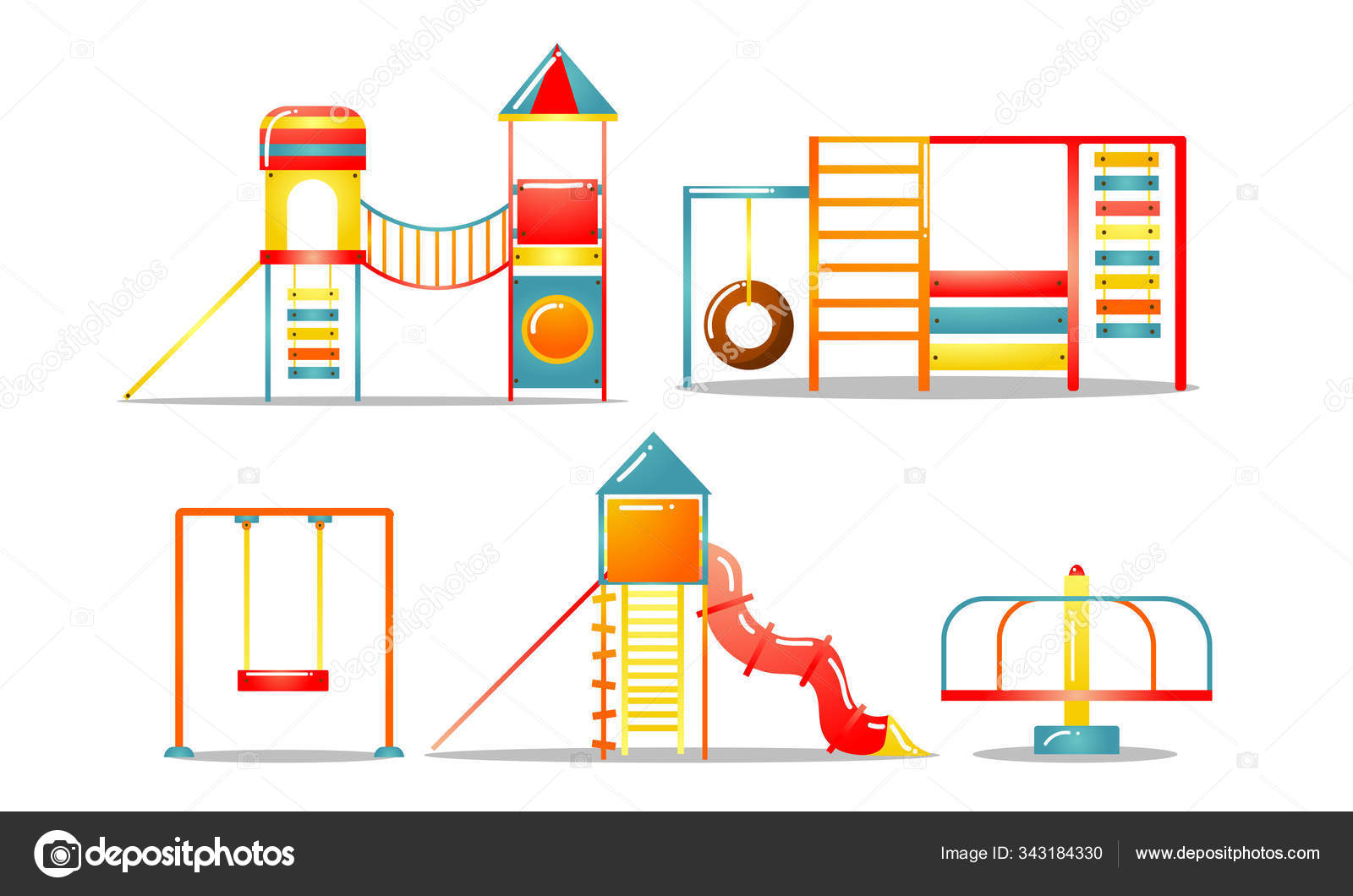 Set of different kids playground equipment. Vector illustration in flat ...