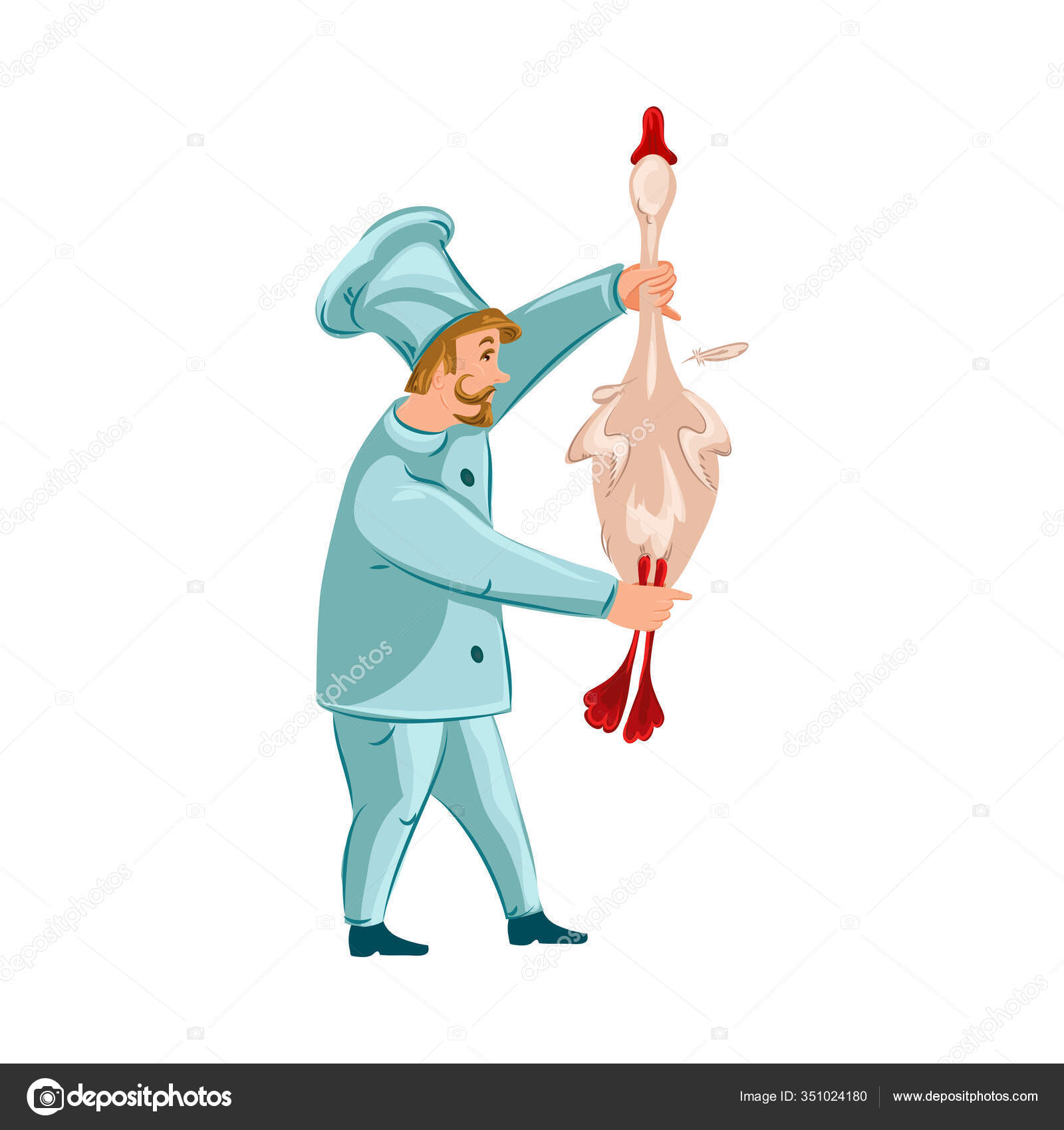 Chef-cook holding goose preparing for cooking. Vector illustration in ...