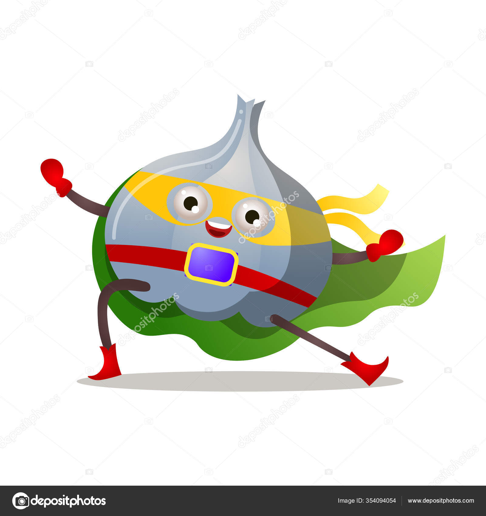 Grey garlic in traditional costume of superhero vector illustration ...