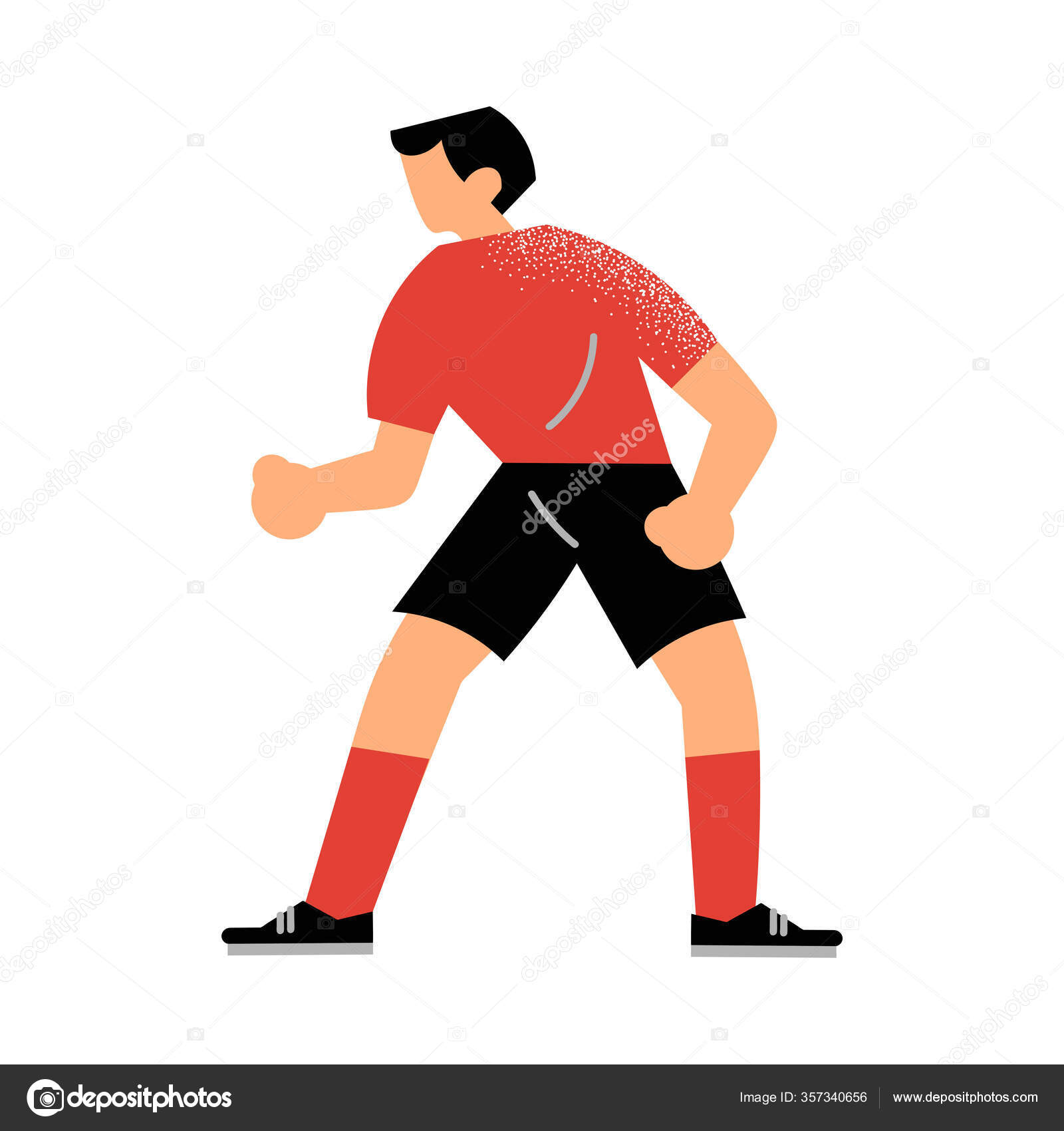 Male rugby player in the black shorts standing in defensive position ...