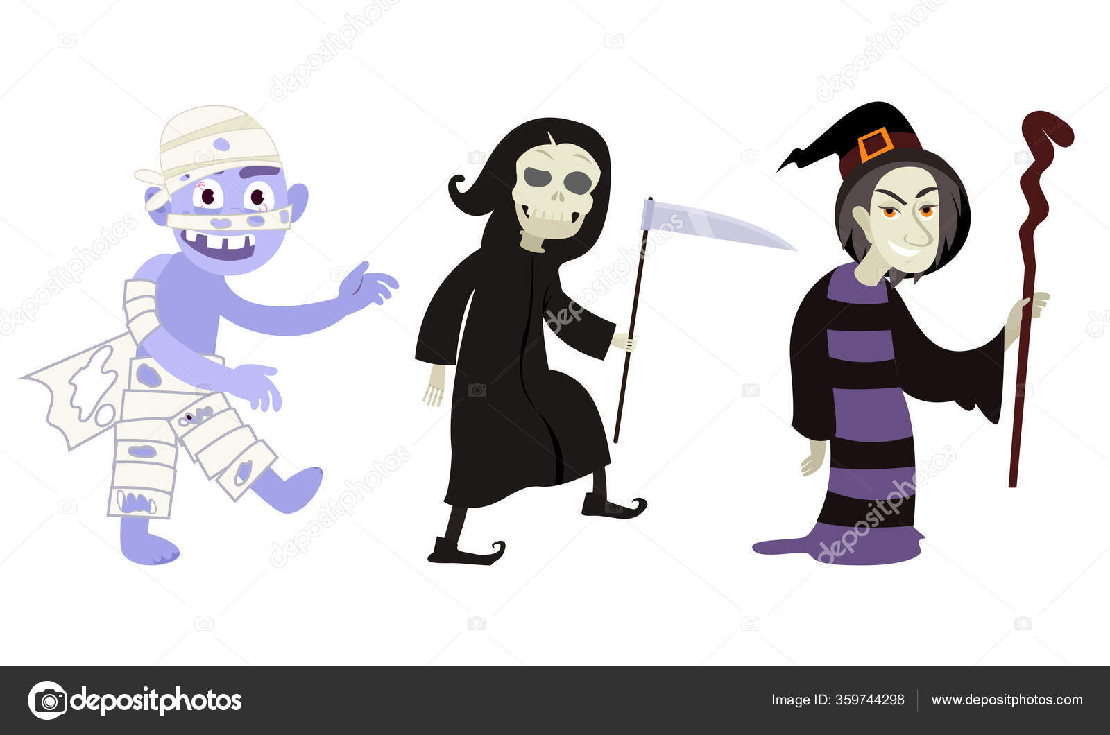 Set of isolated different spooky Halloween characters and costumes ...