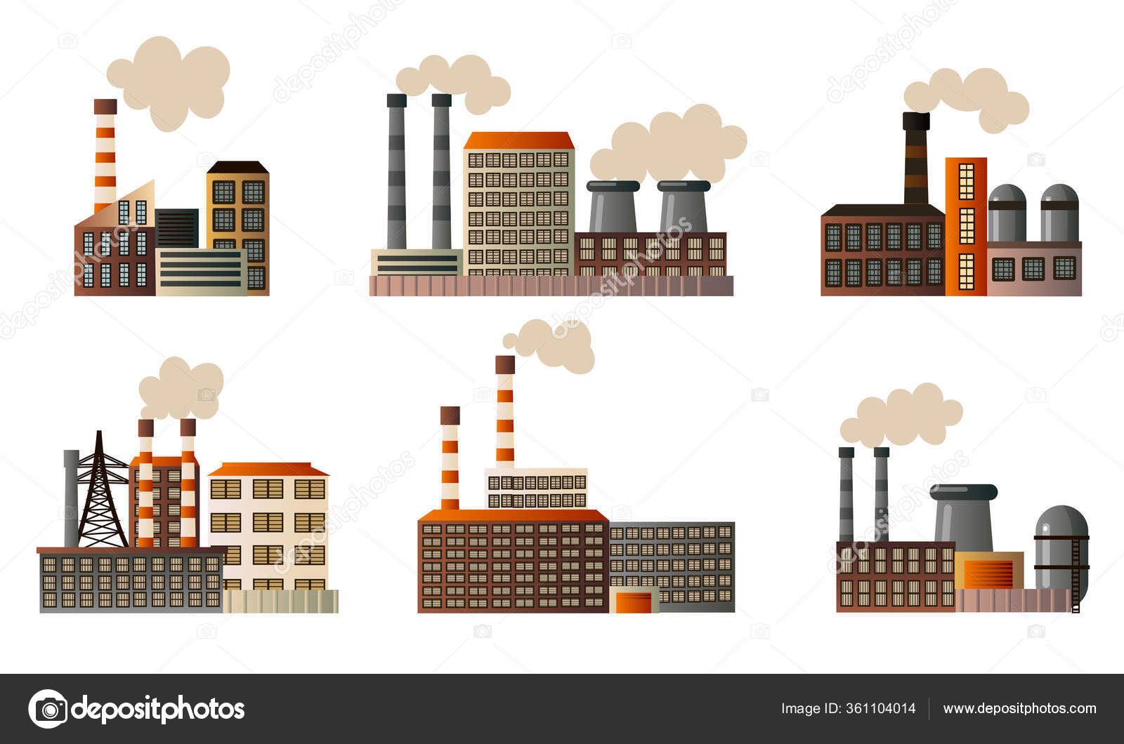 Set of different buildings of an industrial manufactory. Vector ...