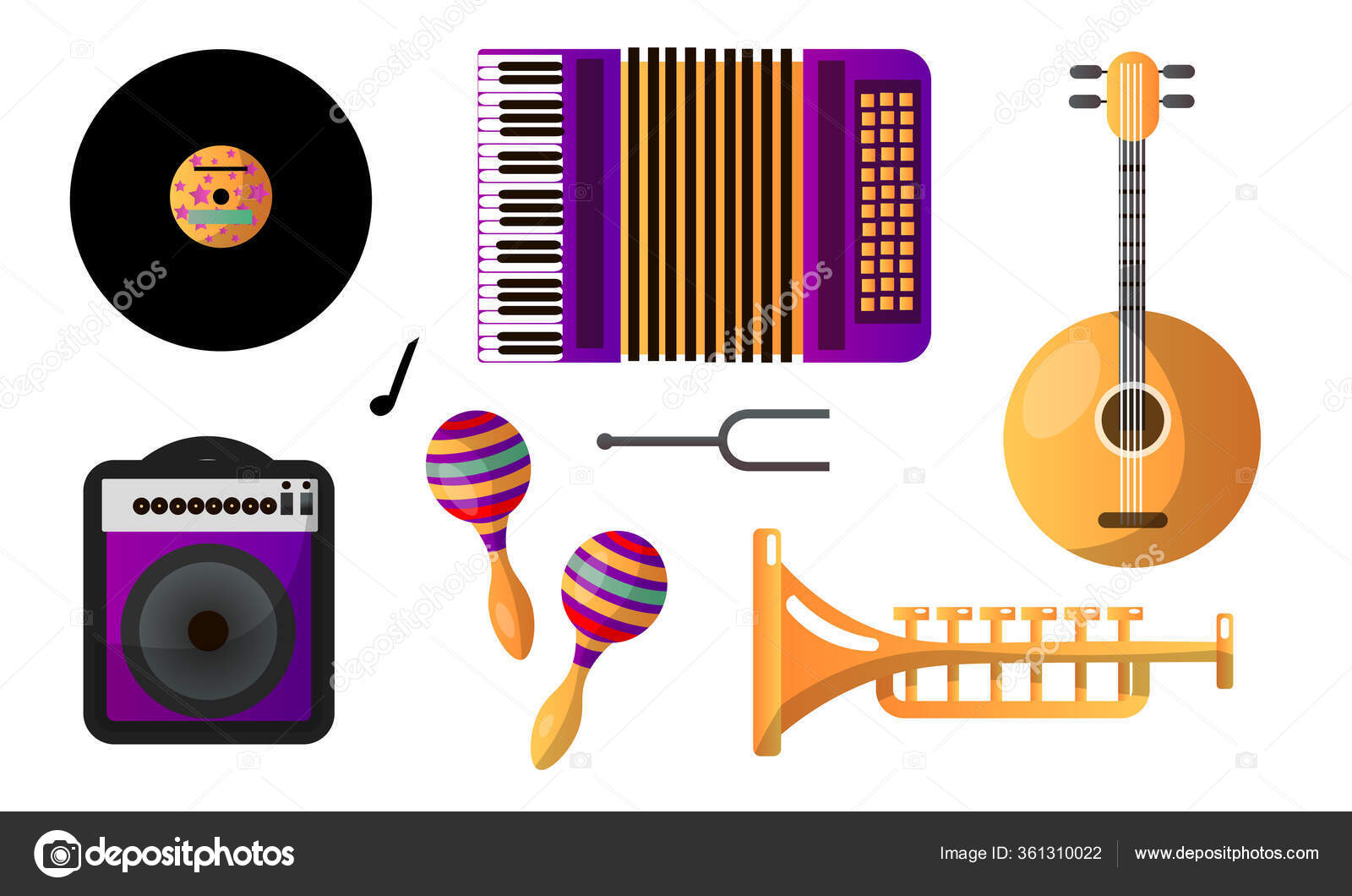 Instrumentos Musicales De Dibujos Animados Conjunto De Iconos De