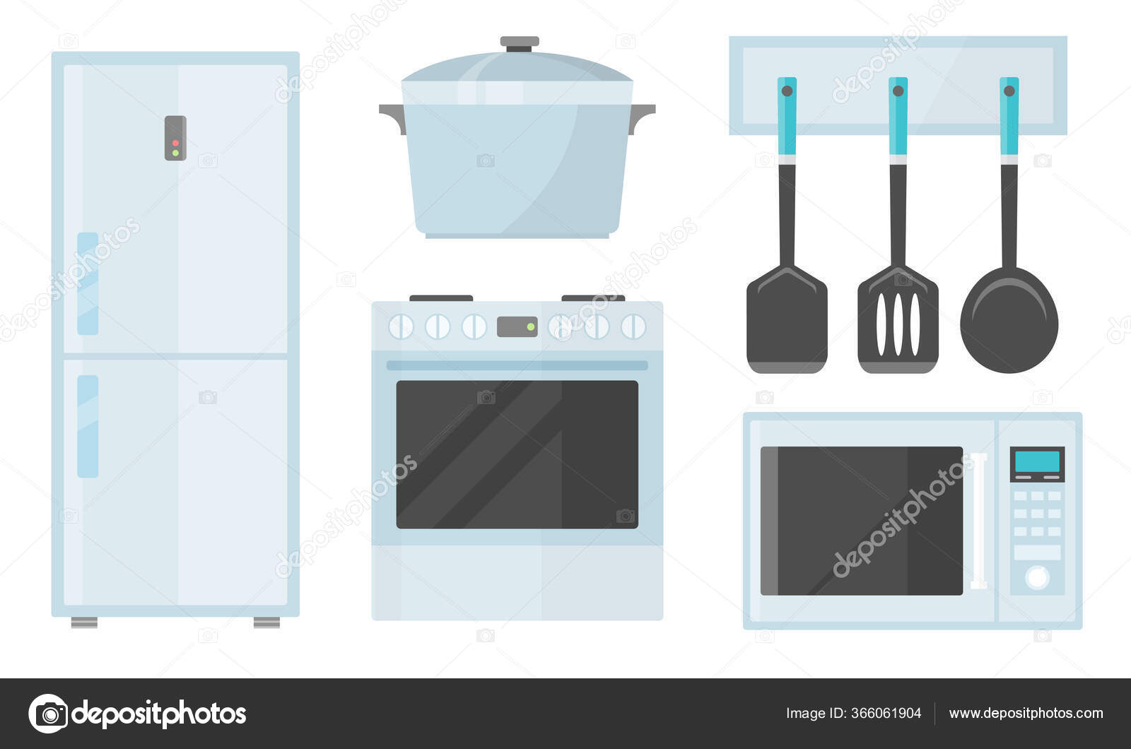 Different kitchen appliences and utensil for cooking vector ...