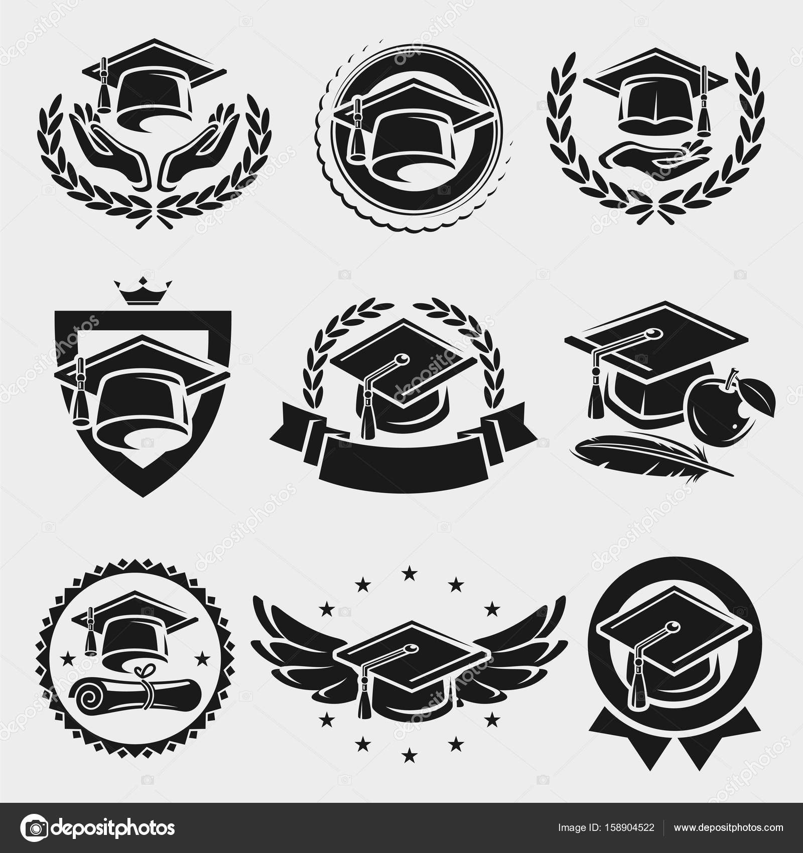 Graduation cap labels set. Vector Stock Vector by ©Vasilev_Ki 158904522