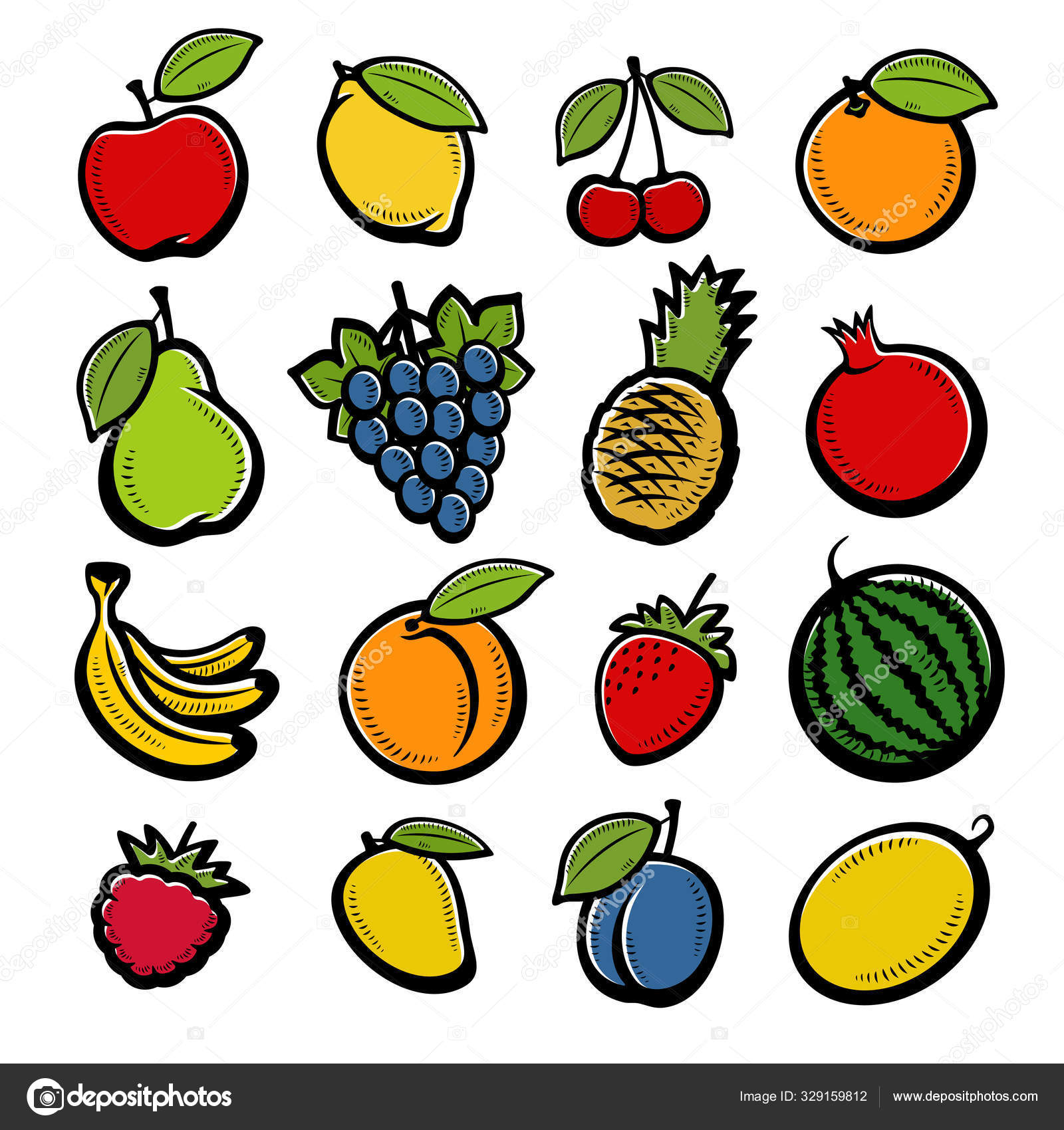Collection Fruits Set Vector Illustration Stock Vector Image by ...