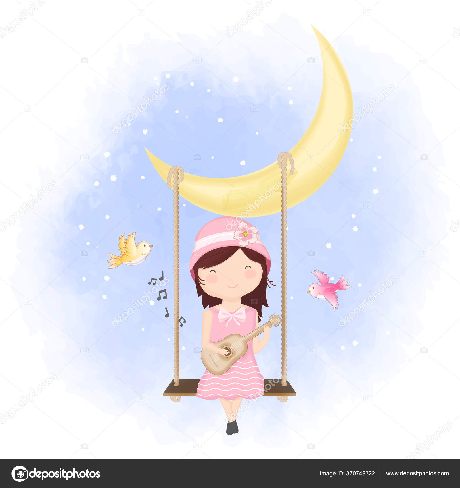 Cute Cartoon Girl With Guitar