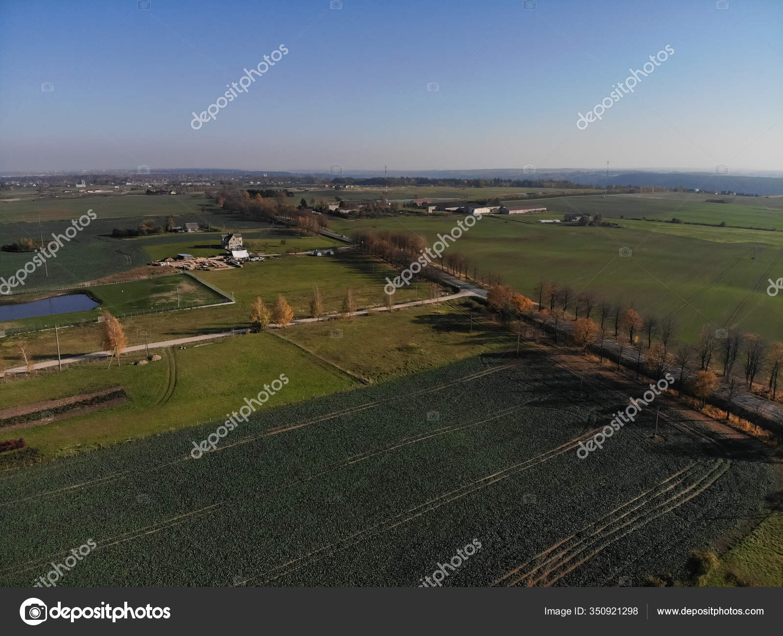 Aerial View Drone Beautiful Autumn Lithuania Countryside Landscape ...
