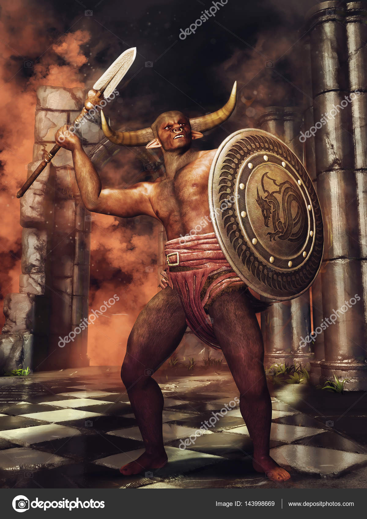 Minotaur with a shield and spear ⬇ Stock Photo, Image by ...