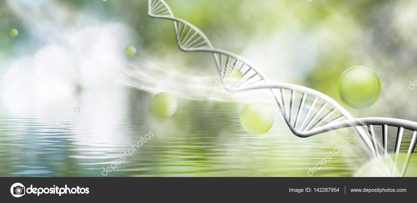 Molecular structure and chain of dna on a green background closeup ...