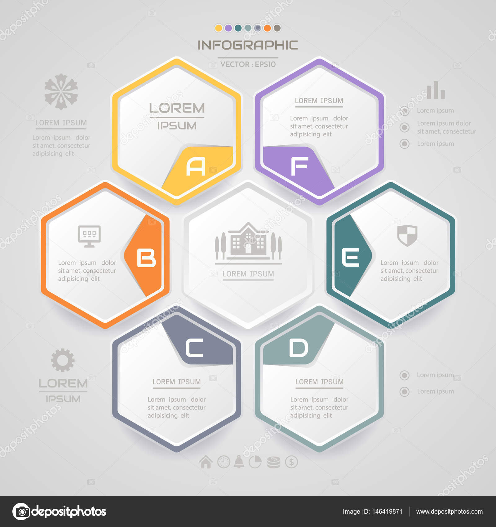 Infographics Hexagon design template with business icons, proces Stock ...