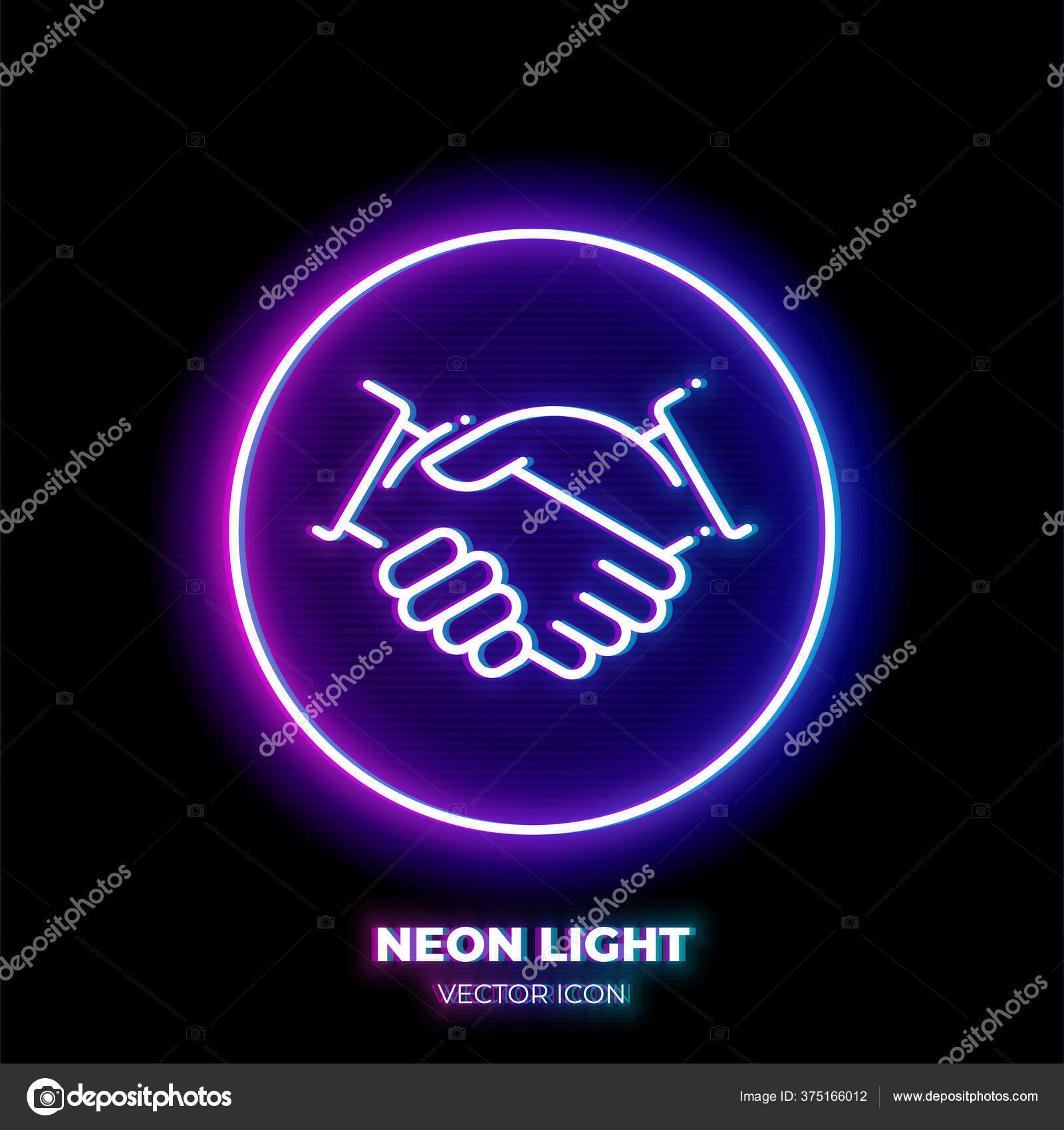 Handshake Neon Light Line Art Vector Icon Outline Symbol Agreement ...