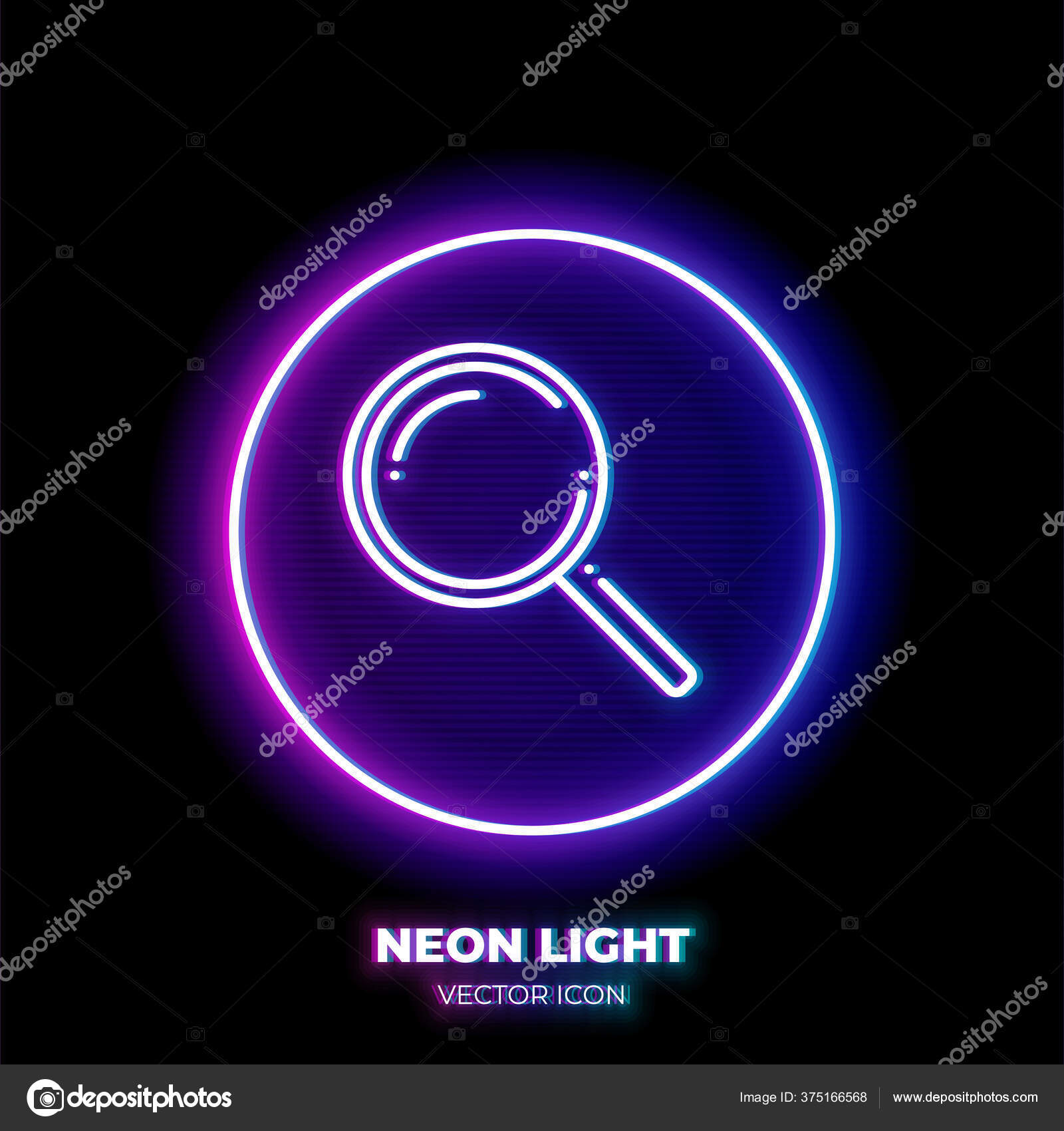 Magnifying Glass Neon Light Line Art Vector Icon Outline Symbol Stock ...