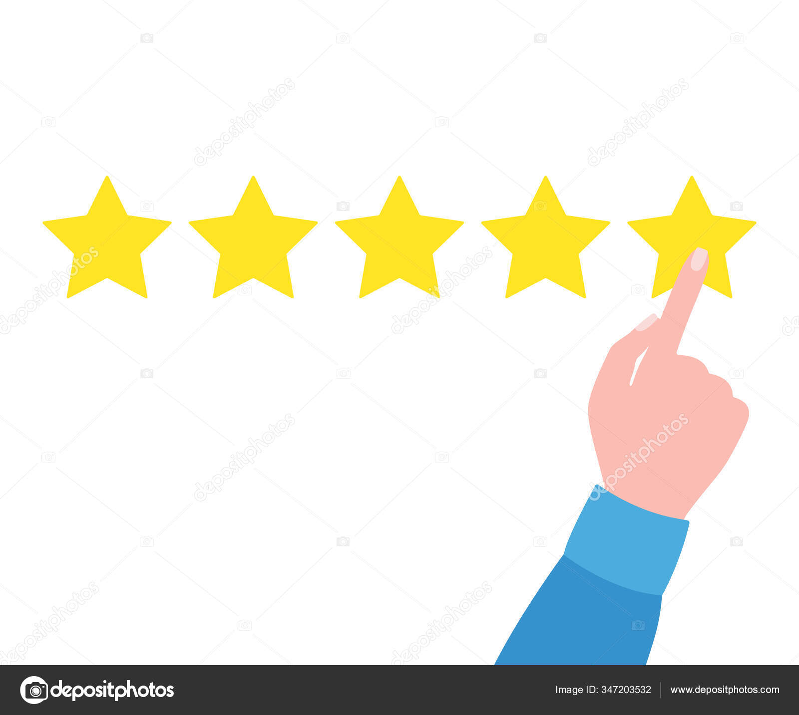 Evaluation of service by stars, pointing by hand. Feedback, response ...