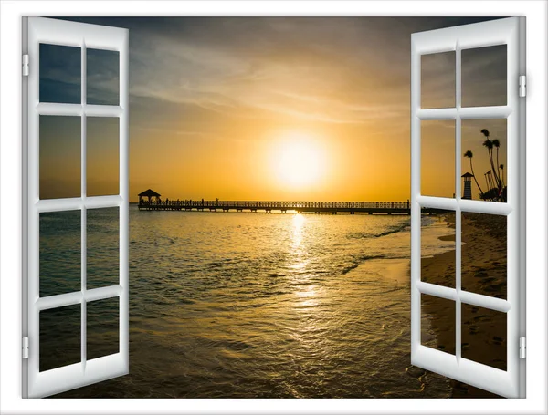 Summer Sunny Day View Window Sea Beach Tree Stock Photo by ©db-rus ...