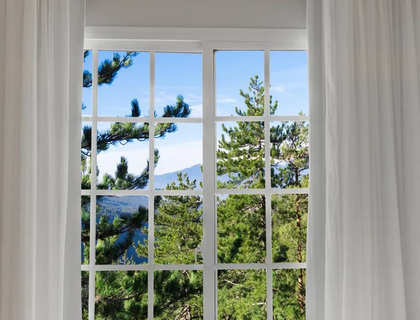 View from the window on the gate in the early morning — Stock Photo ...