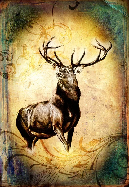 Antique stag art drawing handmade nature Stock Photo by ©maxtor7777 ...