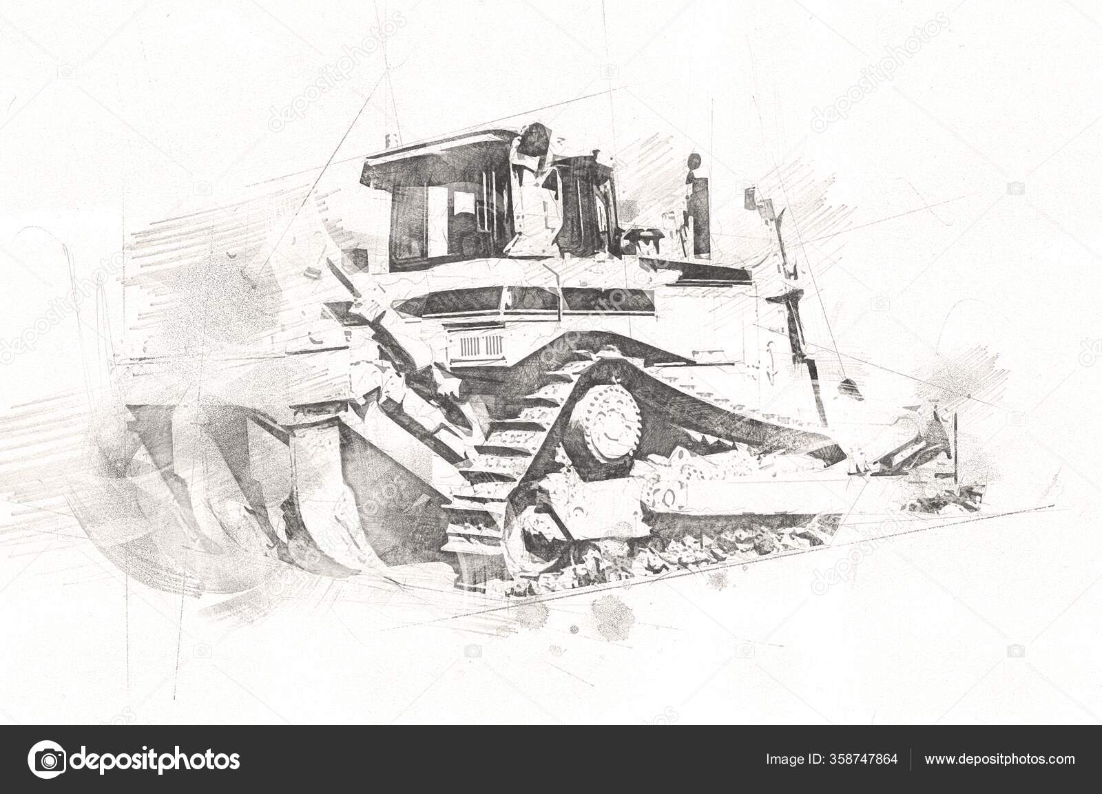 Bulldozer Illustration Color Art Grunge Drawing Vintage Stock ...