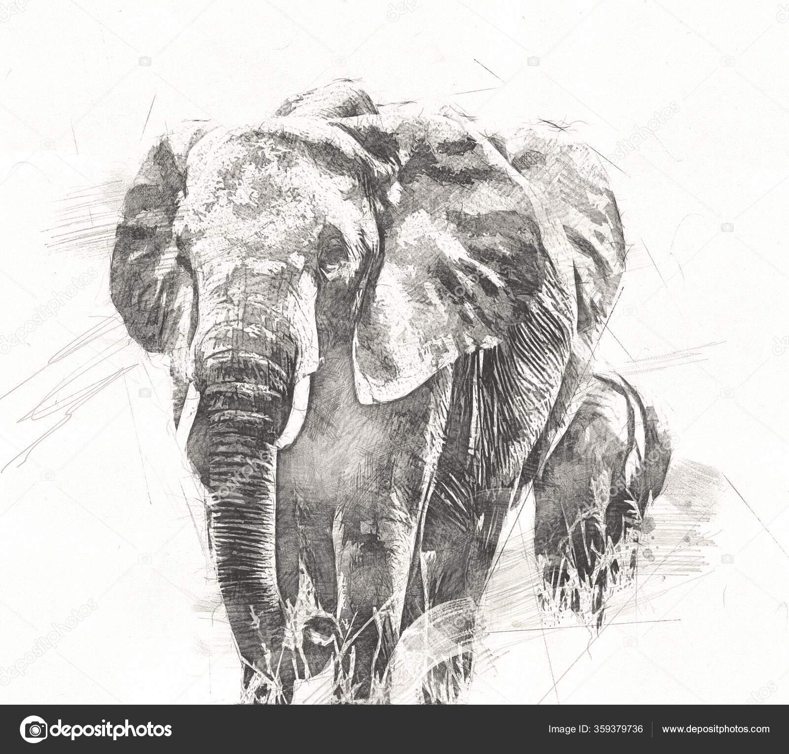 Elephant Drawing Pencil Art Illustration Stock Illustration by ...