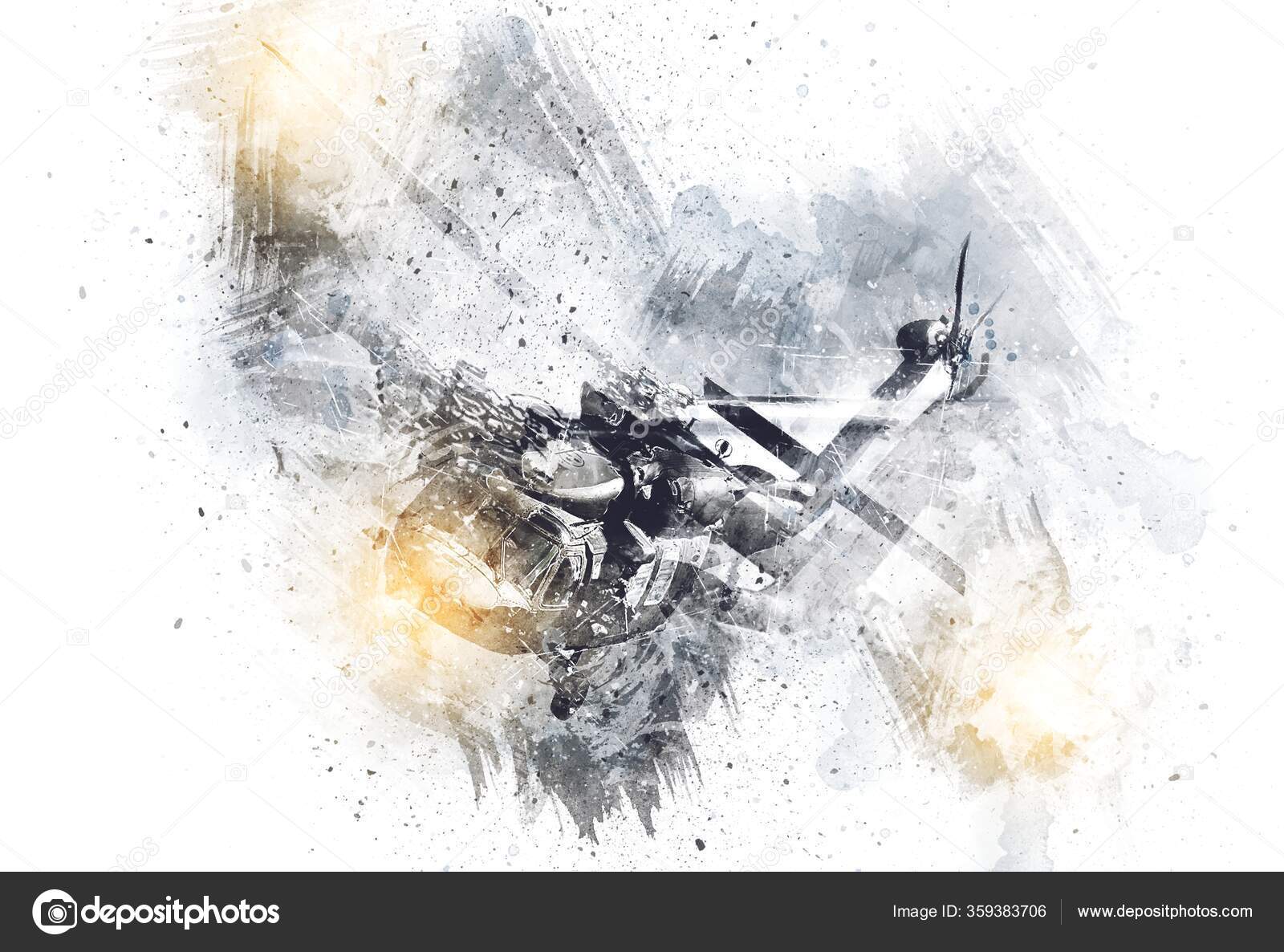 Military Helicopter Drawing Illustration Art Vintage Stock Illustration ...