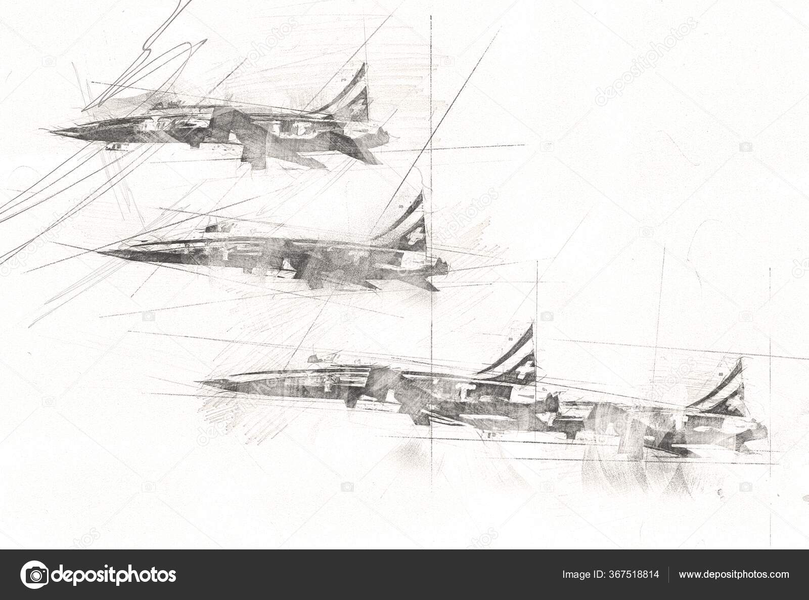 American Jet Fighter Aircraft Drawing Illustration Art Vintage Stock ...