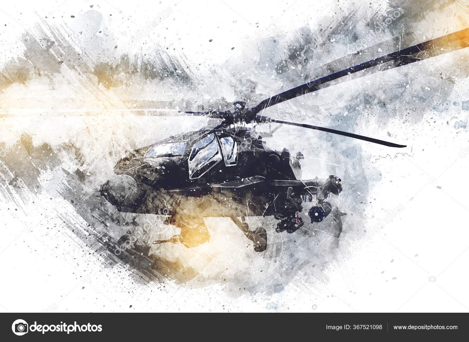 Military Helicopter Drawing Illustration Art Vintage Stock Illustration ...