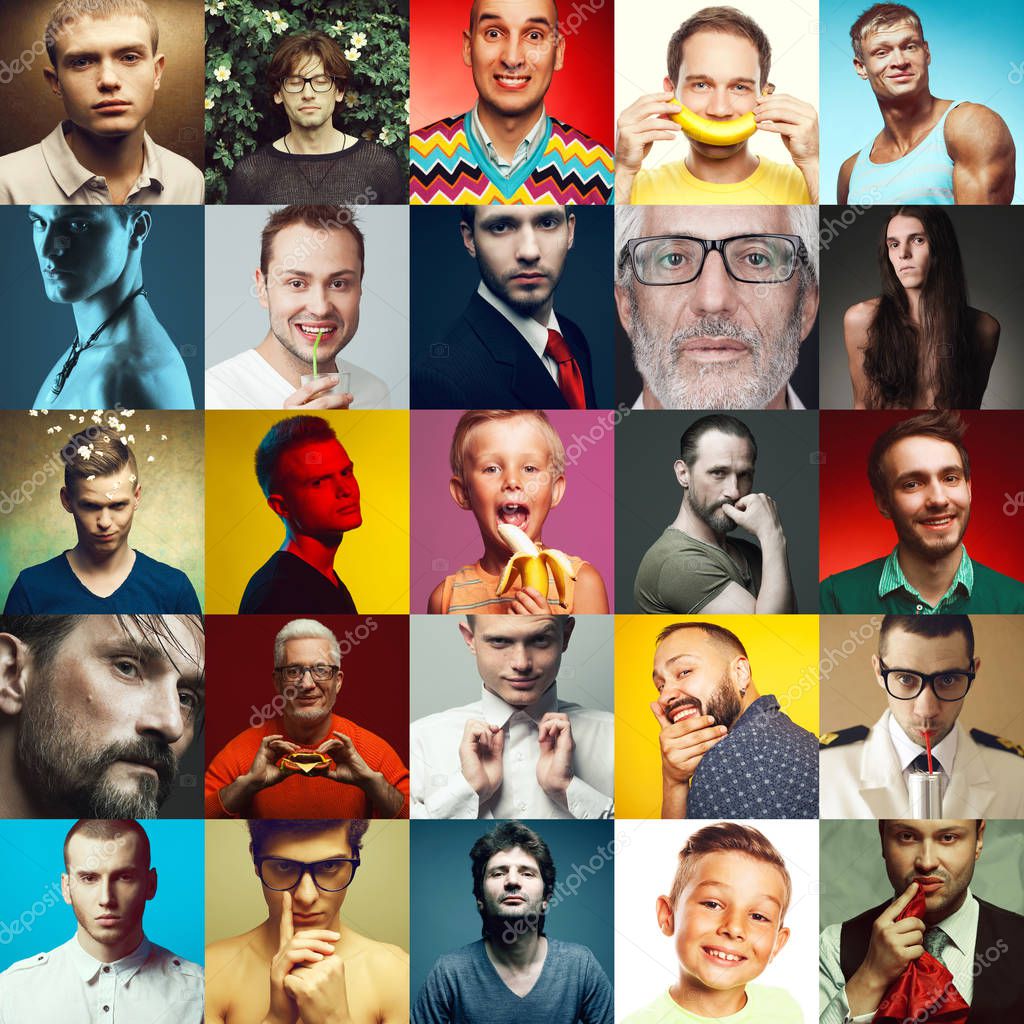 Somos hombres concepto. Collage de hombres de moda con accesorios ...
