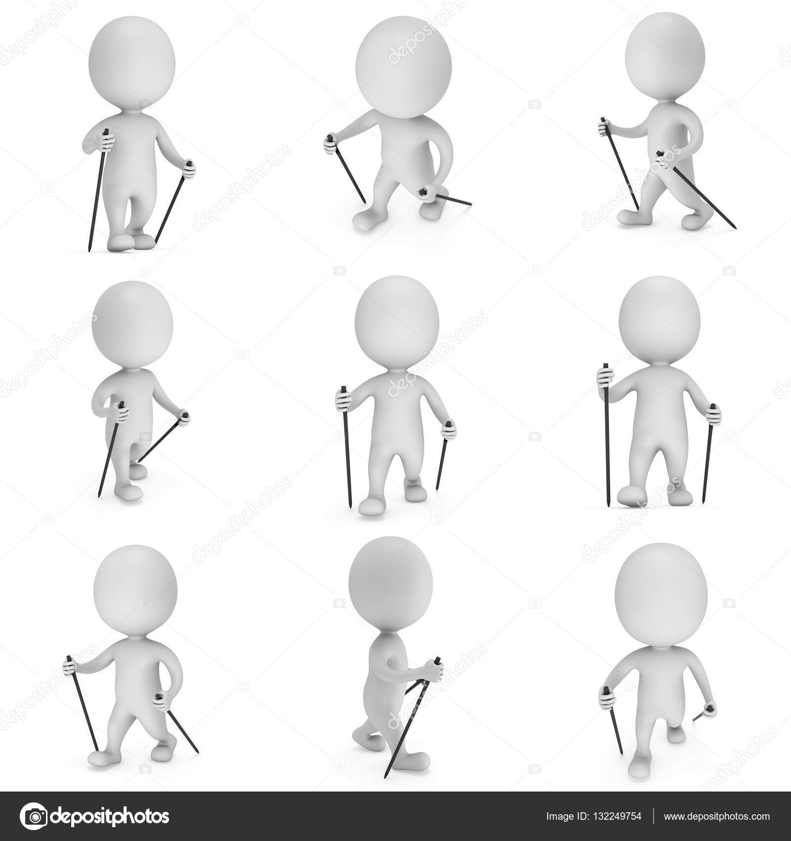 Nordic walking 3d white blank man set — Stock Photo © newb1 #132249754