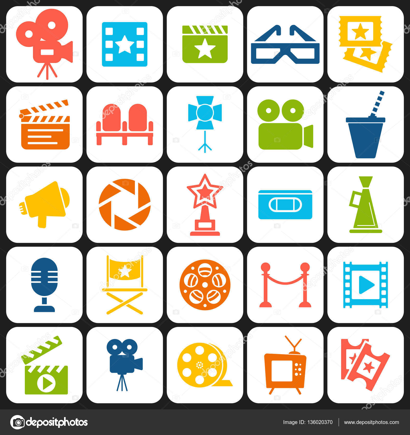 Cinema retro icons set Stock Vector by ©newb1 136020370