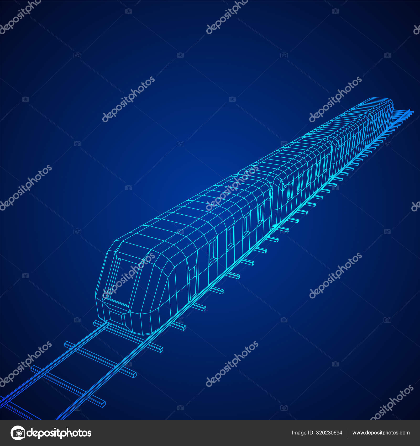 High speed train in motion. Vector rendering of 3d. Wire-frame style ...